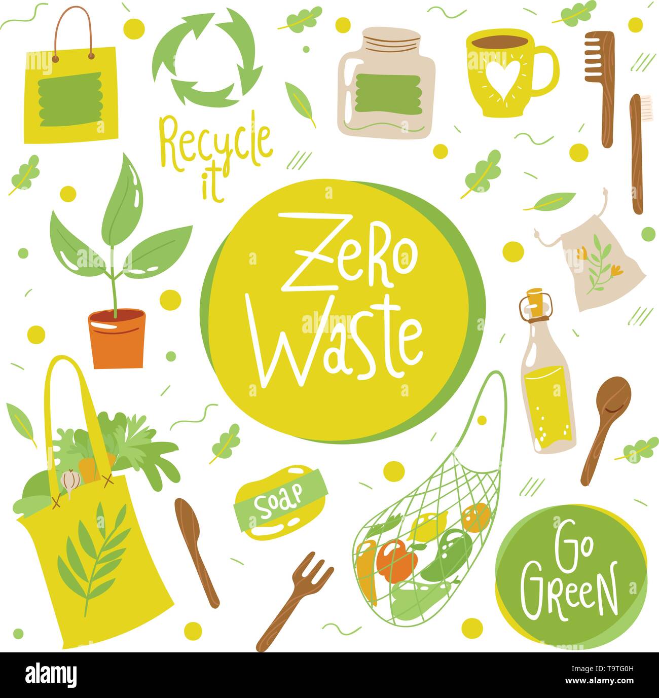 Zero waste vector set with eco life elements Stock Vector Image & Art ...