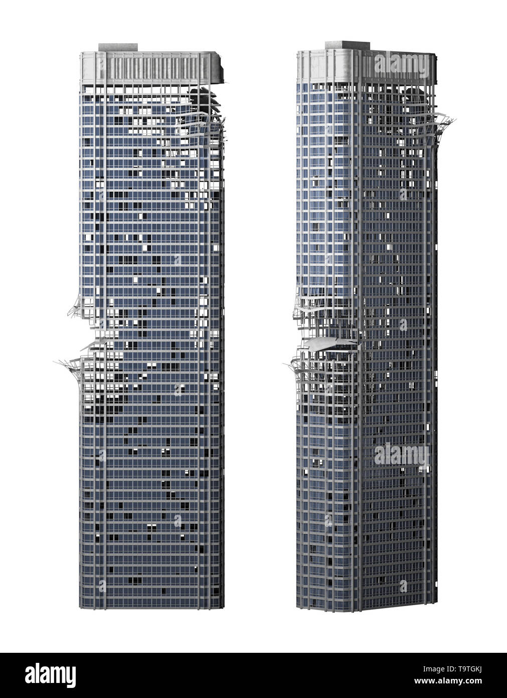 destroyed skyscraper building isolated on white. 3d rendering Stock ...