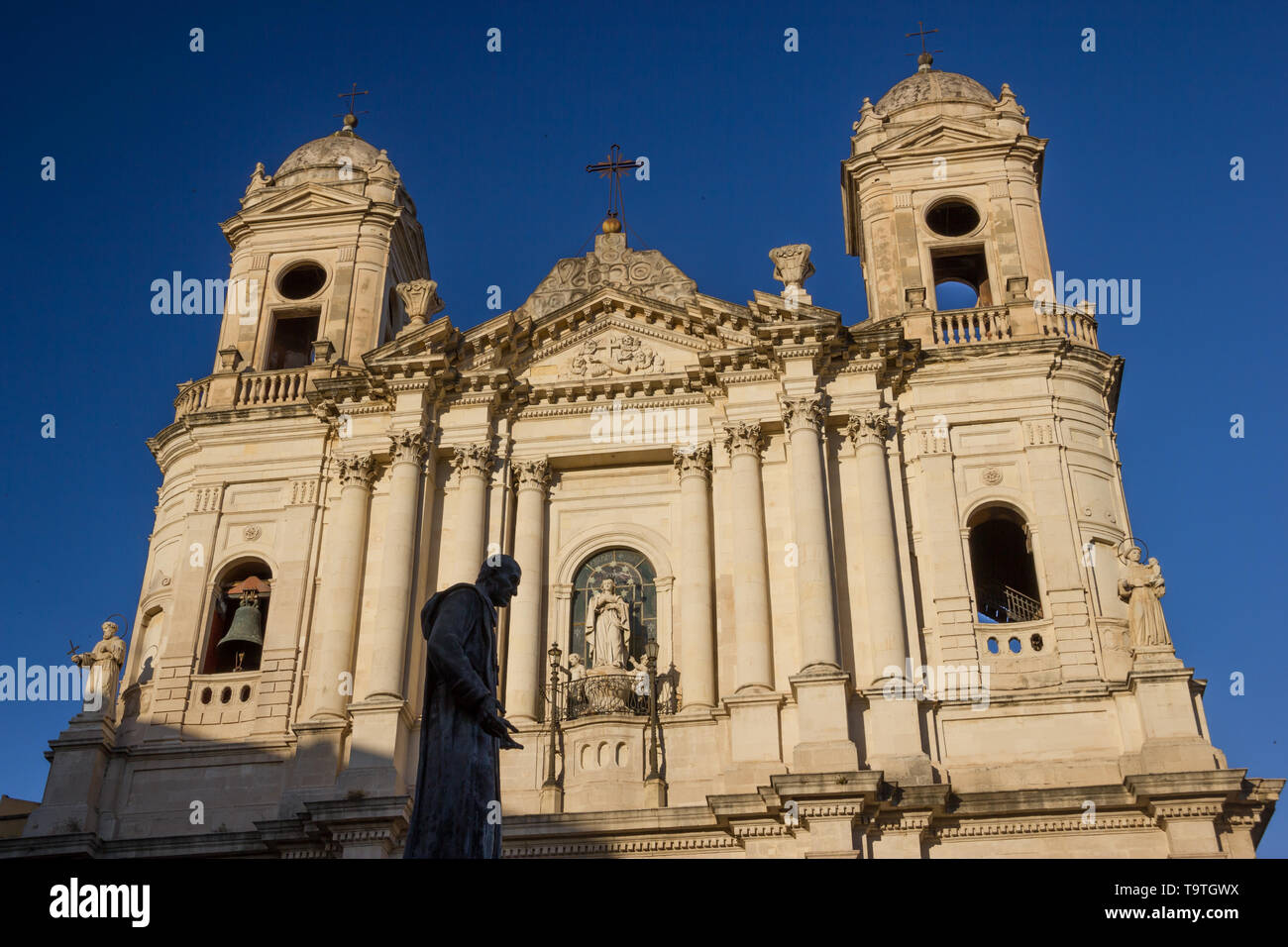 Catania baroque example in historical church San Francesco, facade view ...