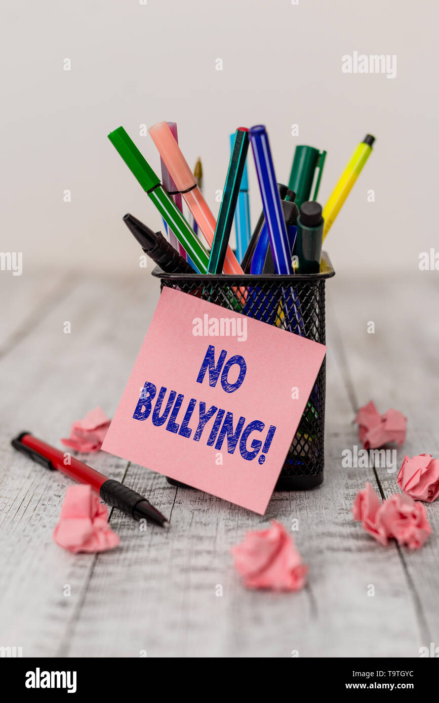 Writing note showing No Bullying. Business concept for stop aggressive ...