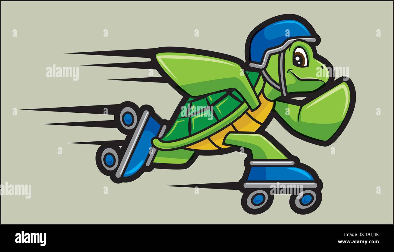 Vector illustration of Roller Skating turtle character mascot. - vector ...