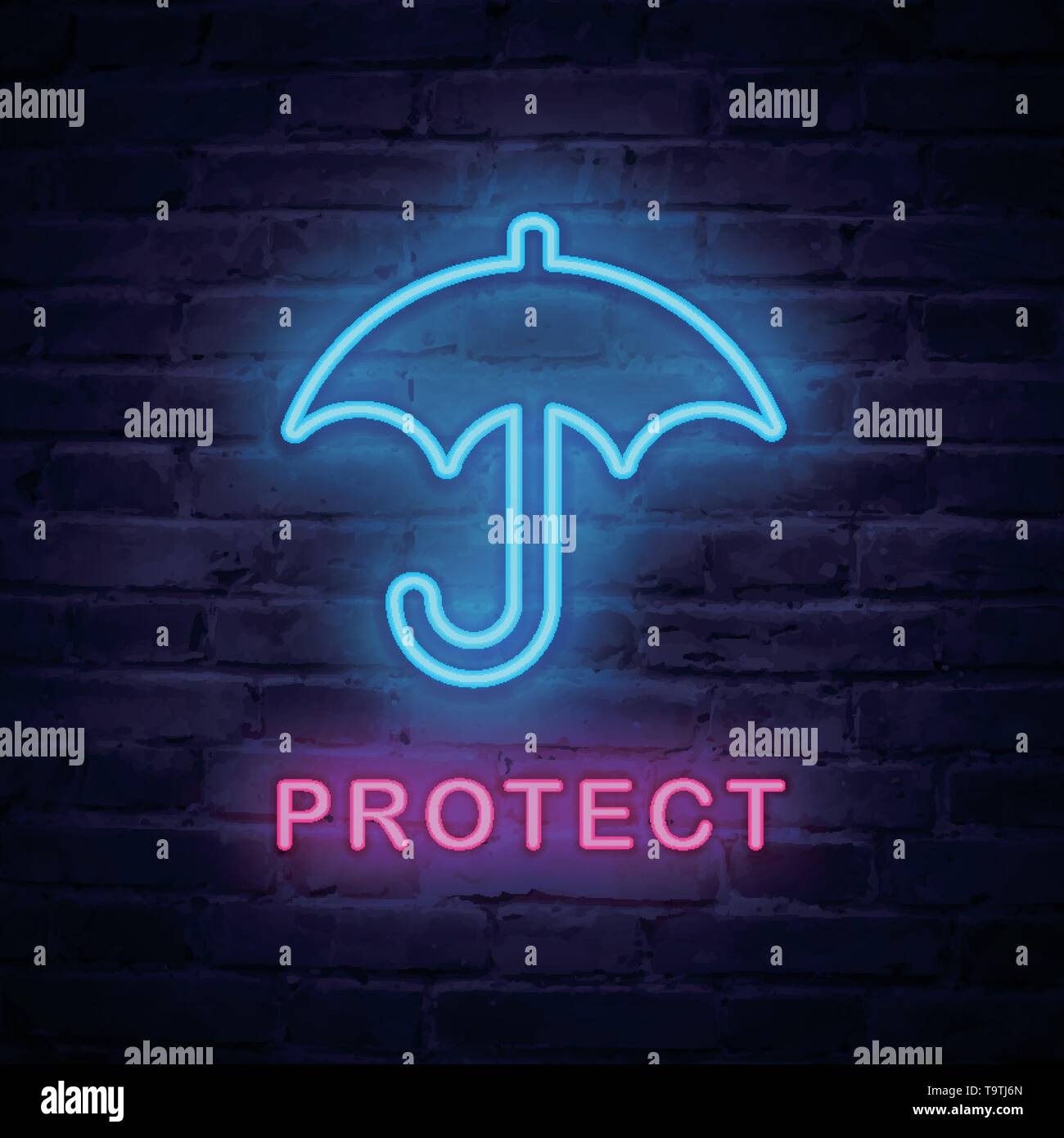 Vector illuminated neon light icon sign umbrella protection. Ideal for ...