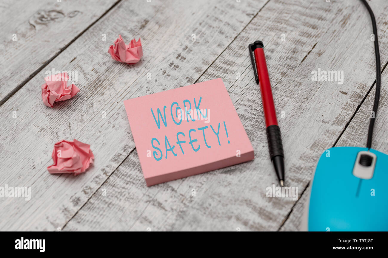Text sign showing Work Safety. Business photo showcasing policies and ...