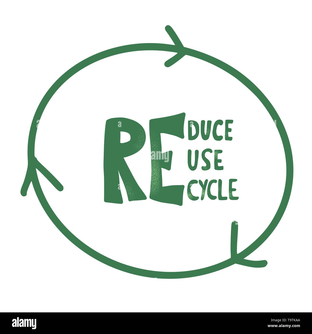 Reduce Reuse Recycle. Quote with decor isolated on white background. Emblem with handwritten ...