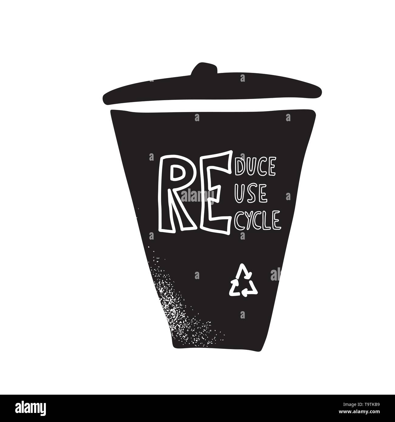 Reduce Reuse Recycle concept. Quote with ecological symbol. Emblem with handwritten lettering ...