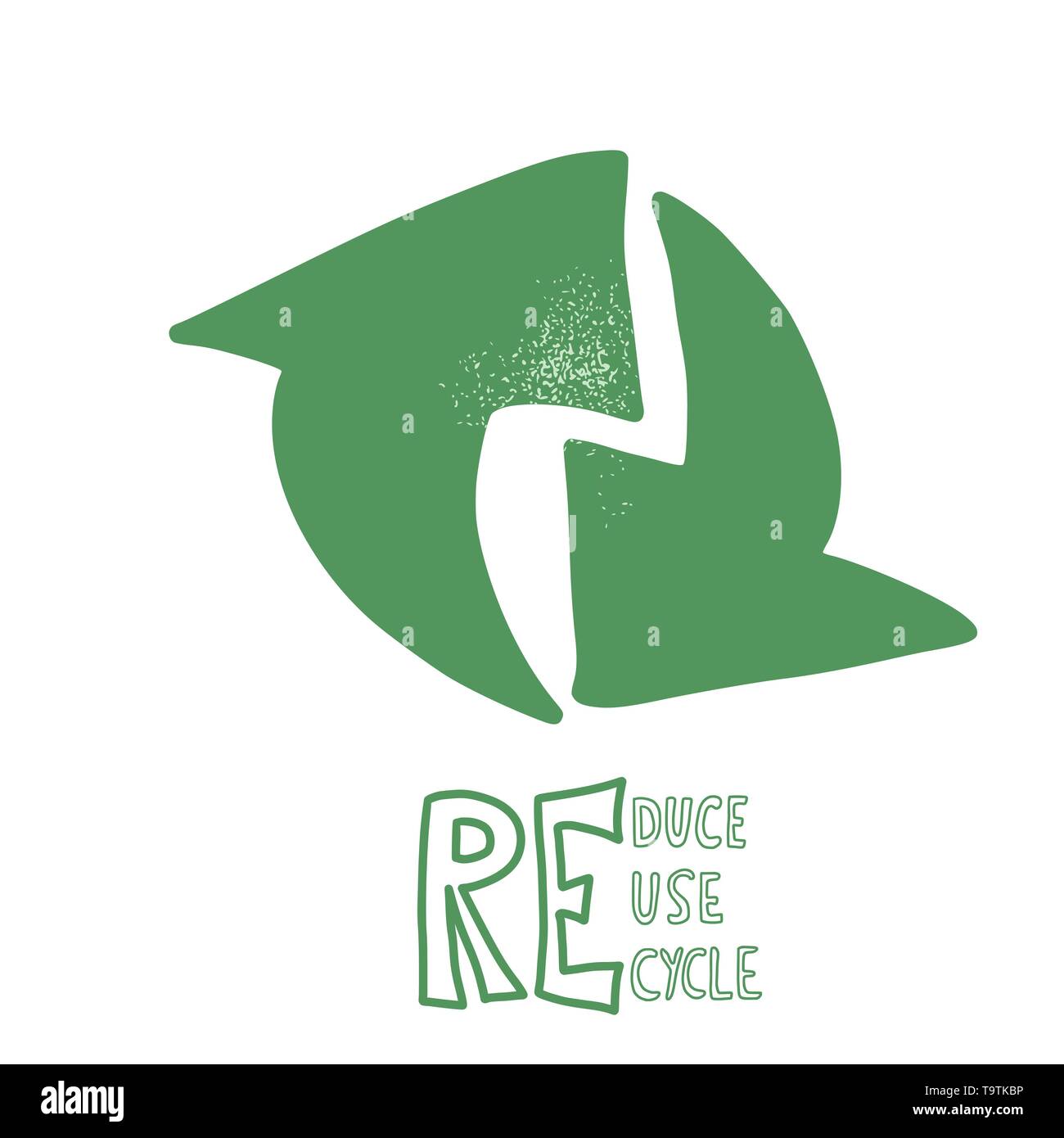 Reduce Reuse Recycle concept. Quote with ecological symbol. Emblem with handwritten lettering ...