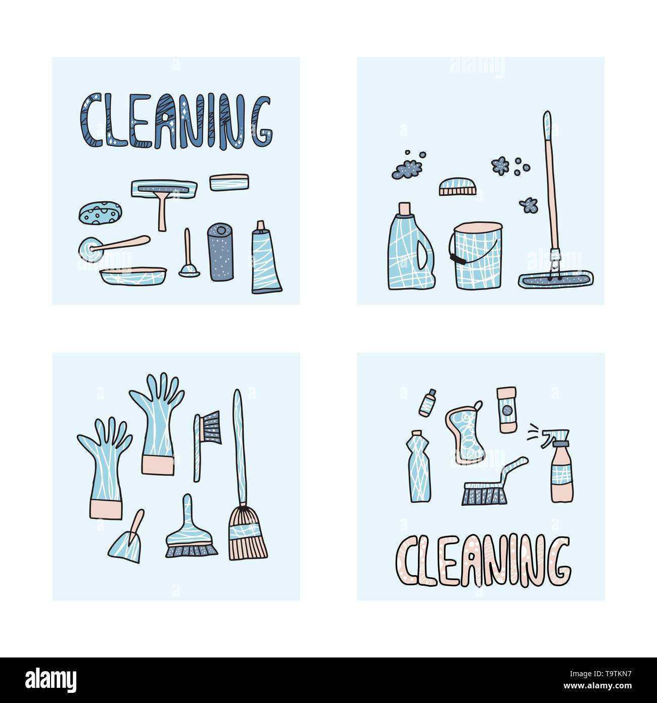 Cleaning tools. Vector set of cleaning equipment. Collection of ...