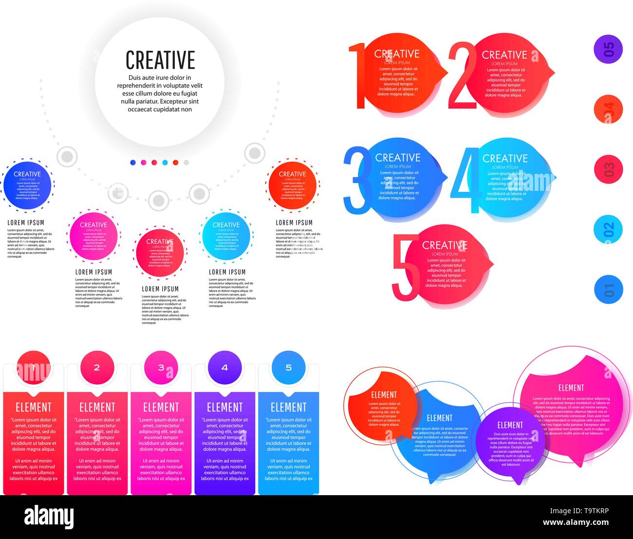 Creative infographic template with colorful round elements, pointers ...