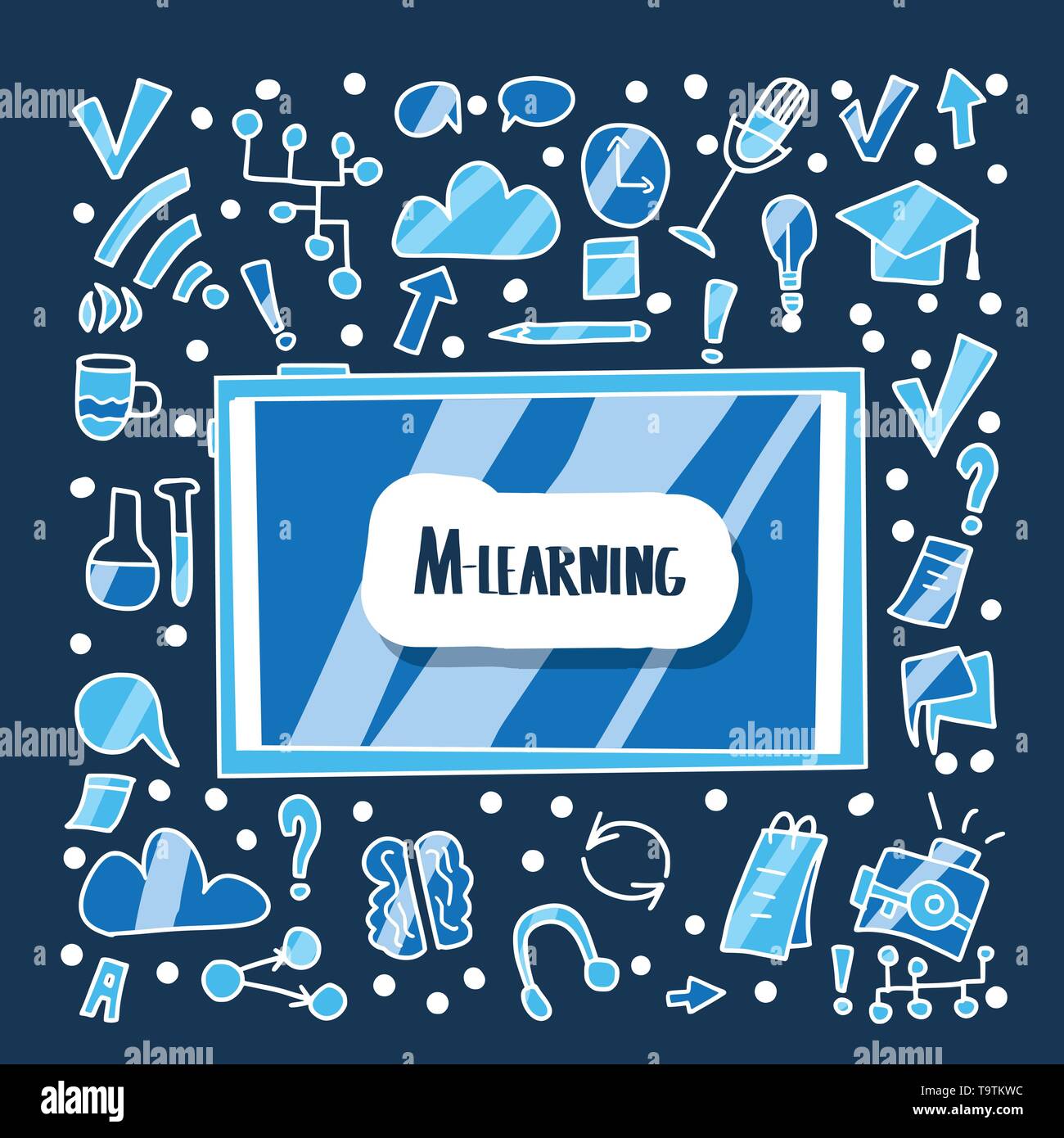 M-learning concept. Online education poster. Quote with tablet screen ...