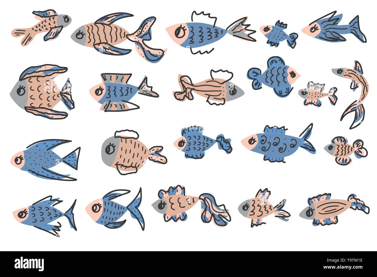 Fish collection isolated on white background. Cute aquarium fish ...