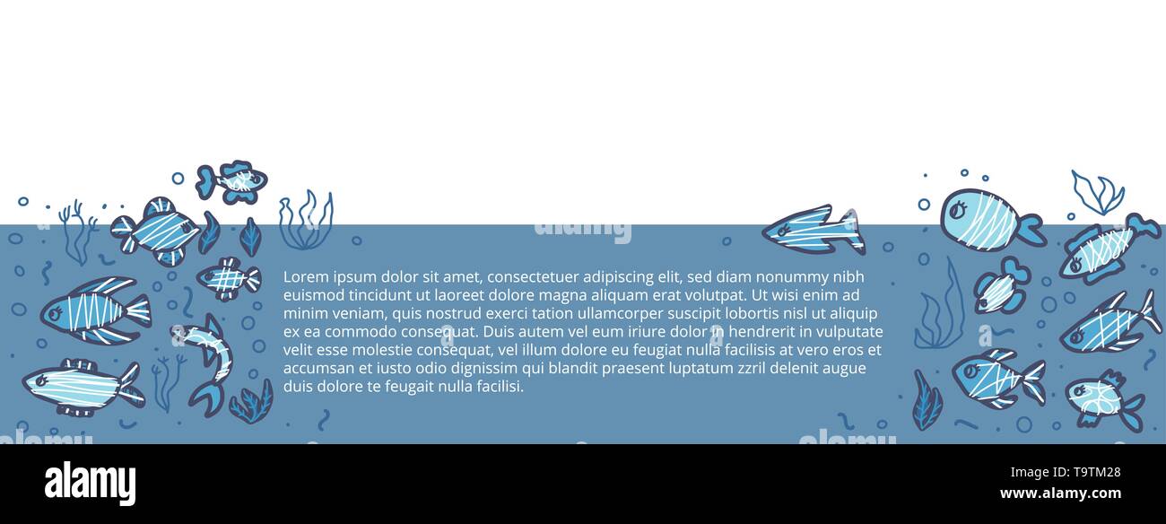 Social media banner template with fish collection. Cute aquarium fish ...