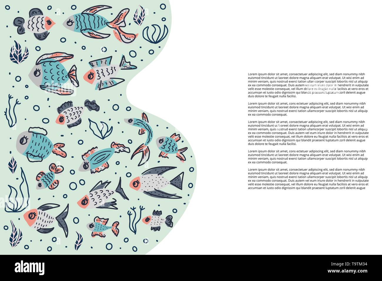 Banner template with fish collection isolated. Cute aquarium fish ...
