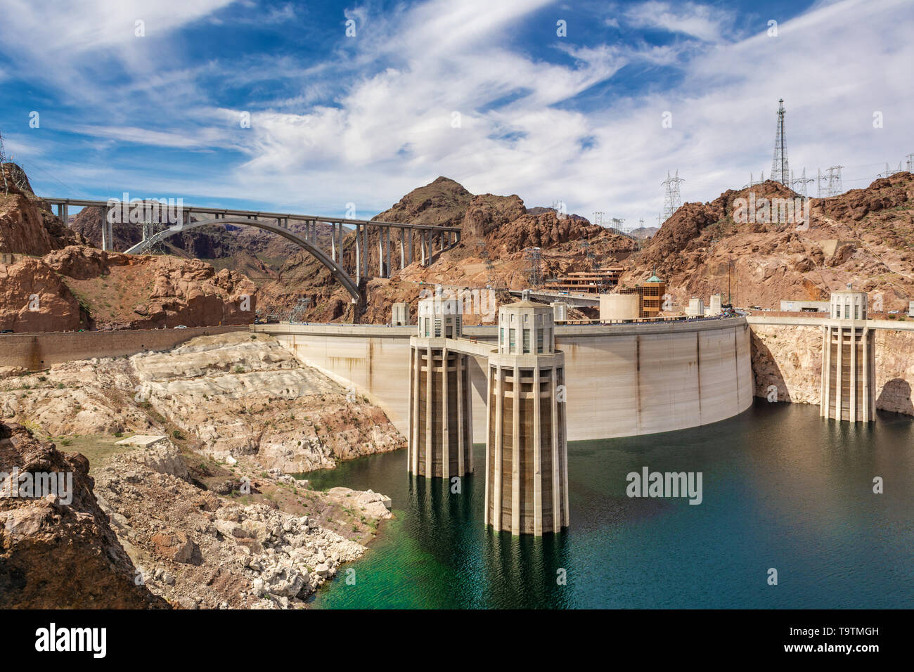 Intake towers of the Hoover Dam between Arizona and Nevada, USA Stock ...