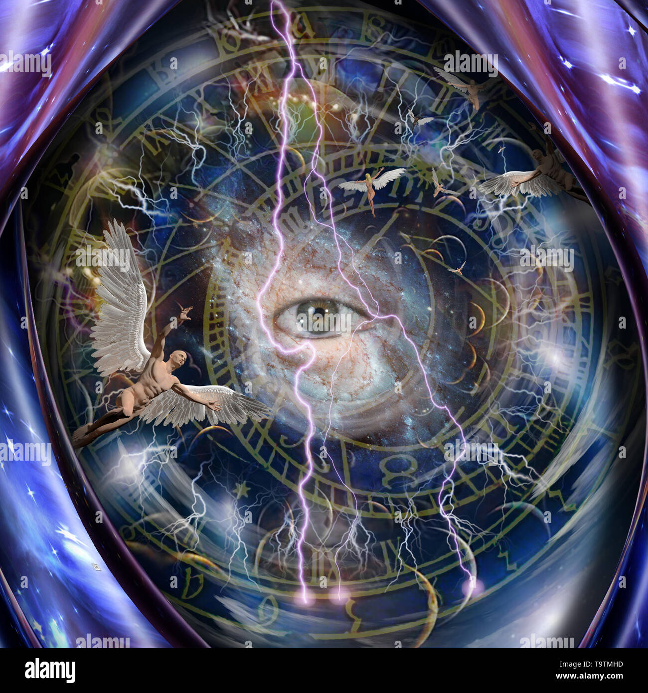 Angels and all seeing eye in endless dimensions Stock Photo - Alamy