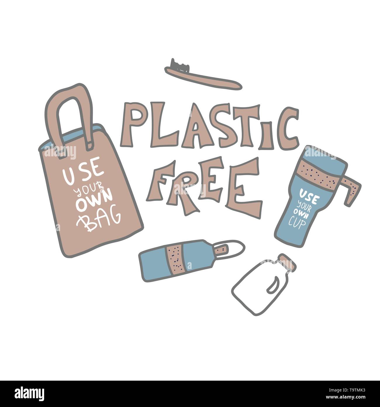 Plastic free concept. Quote with eco lifestyle elements isolated on ...