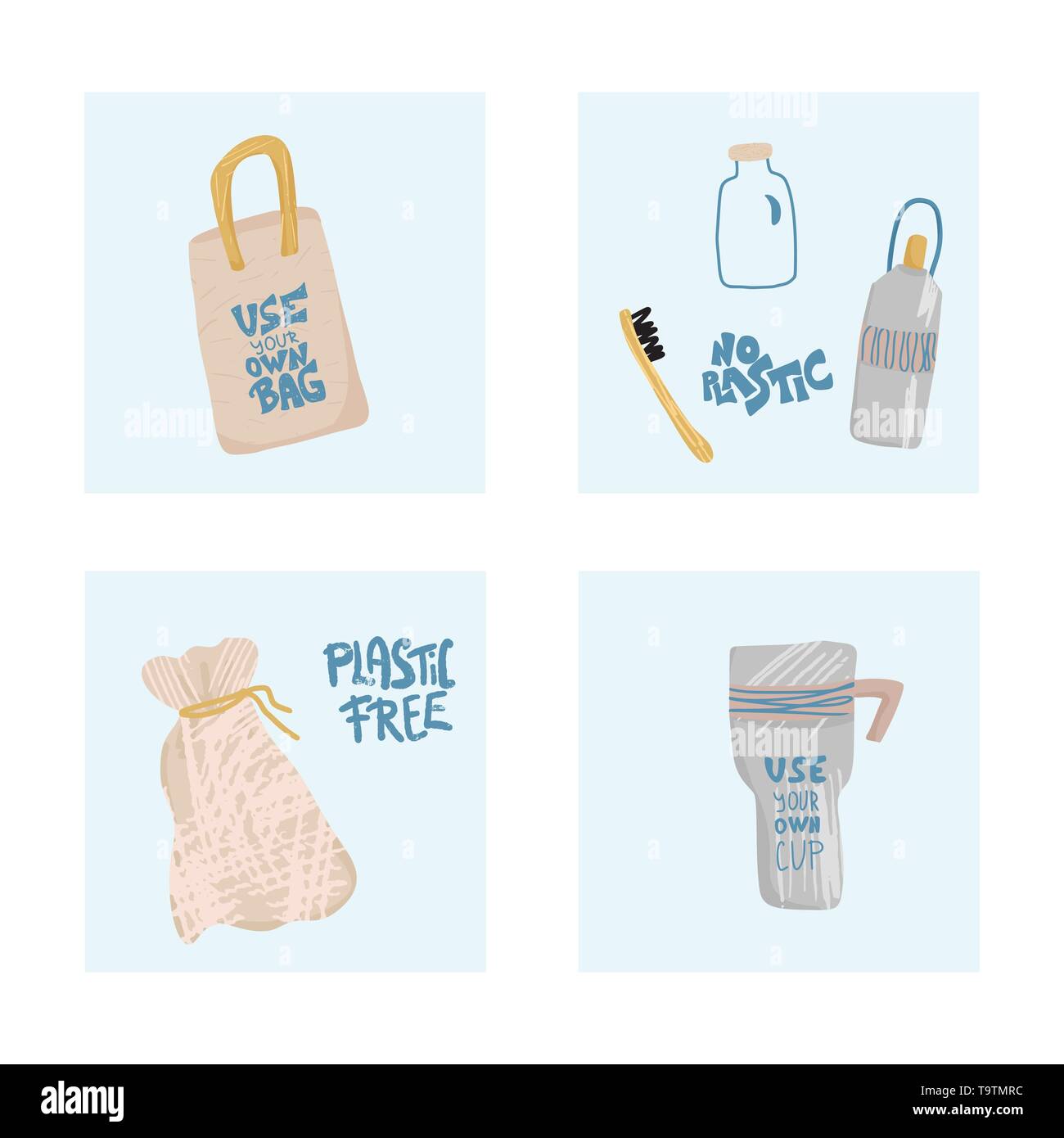 Plastic free concept. Quotes with eco lifestyle elements isolated ...