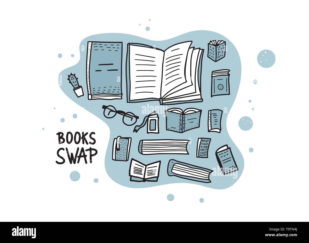 Book Swap concept. Hand lettering with doodle style decoration. Quote ...