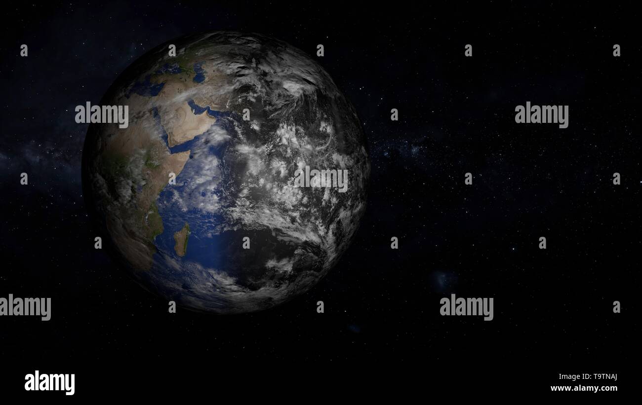 3D illustration of Earth from space. Dark matter or infections ...
