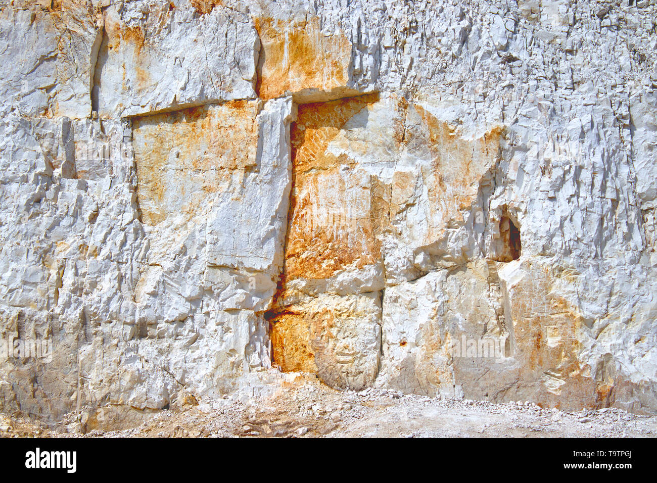 white limestone quarry on a background of blue sky with clouds Stock ...