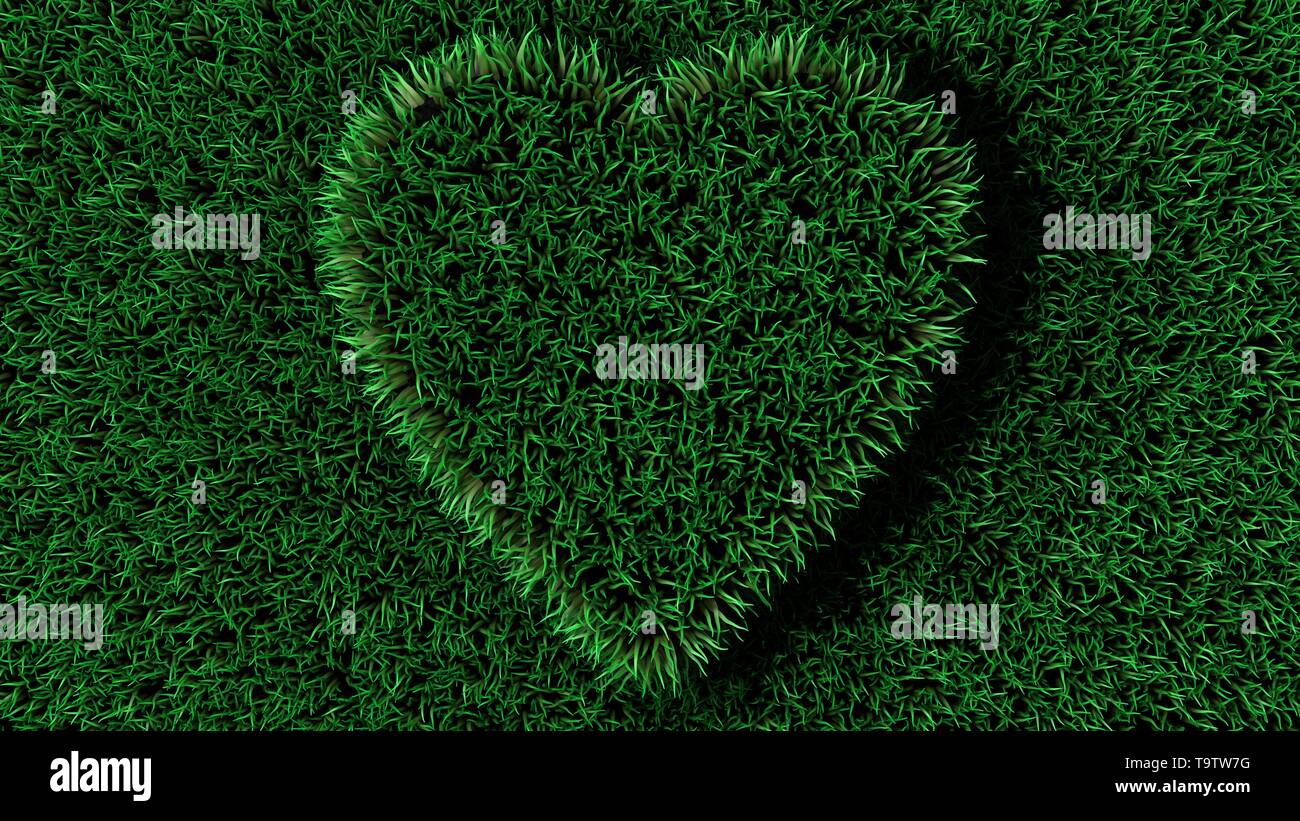 3D illustration of the heart symbol on fresh green grass Stock Photo ...