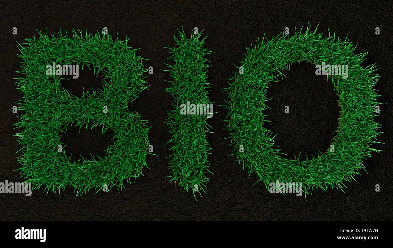 3D illustration of the BIO text on the on fresh green grass Stock Photo ...