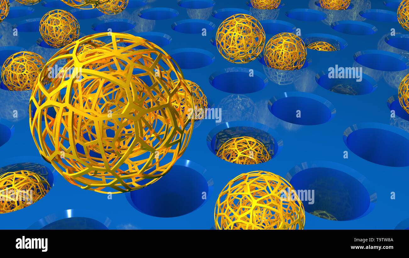 3D abstract illustration of geometric figures through the lattice Stock ...