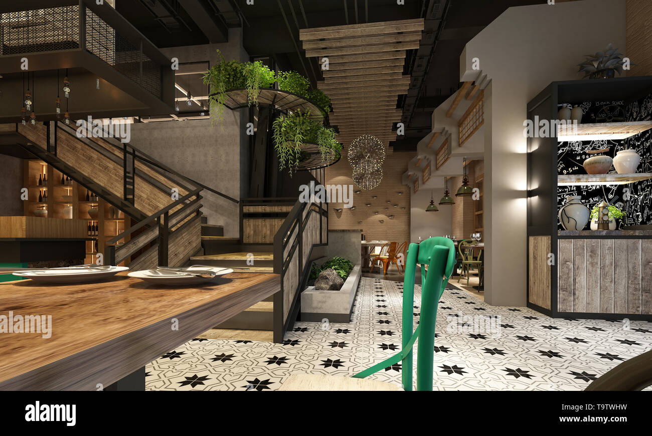 3d render cafe restaurant Stock Photo - Alamy