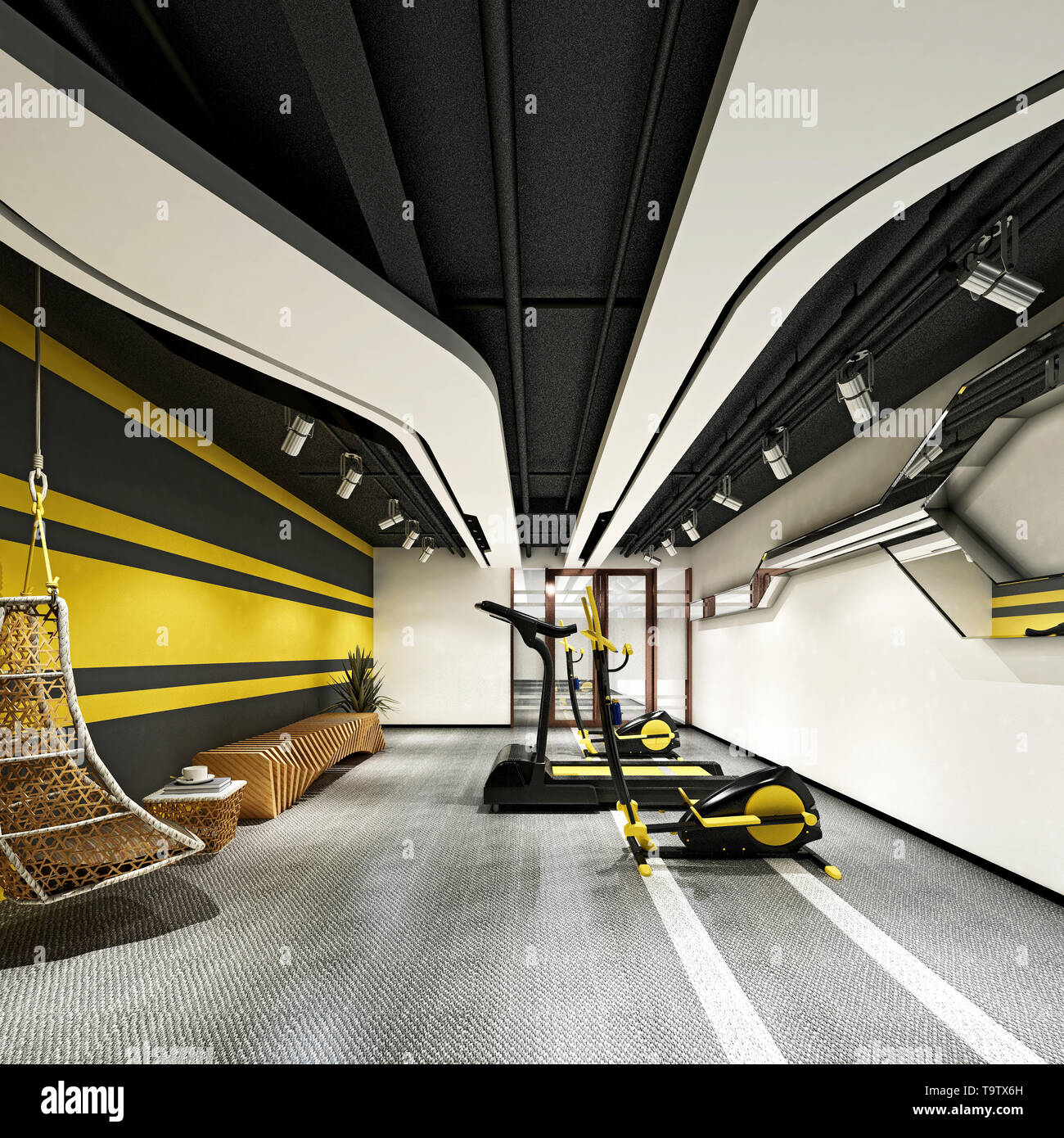 3d render gym fitness saloon Stock Photo - Alamy