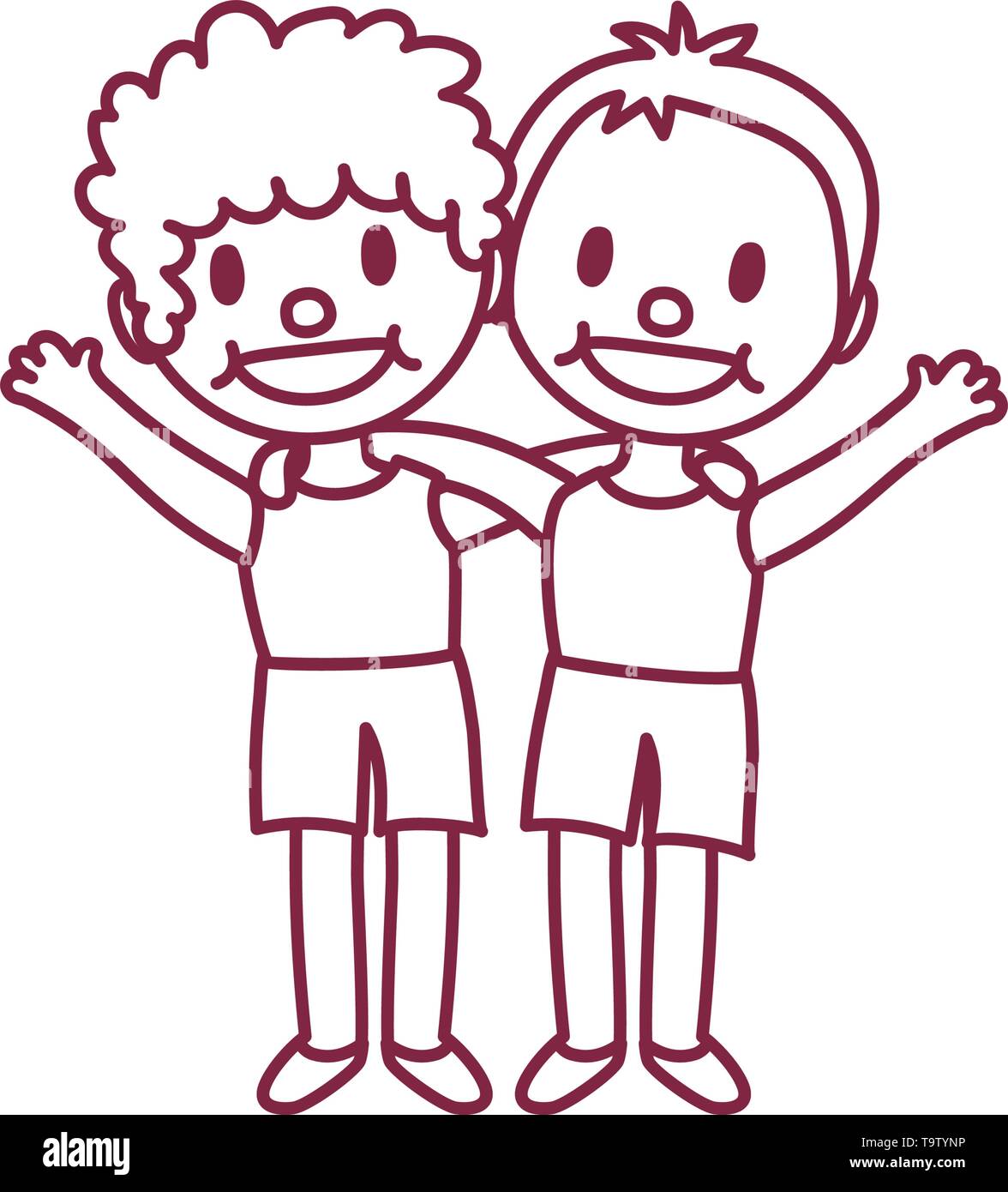 vector cute cartoon kids, child clip art coloring book page Stock ...