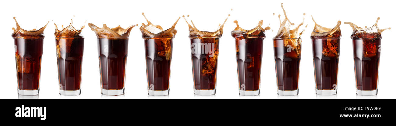 Splash of cola in a glass isolated on white background. Collection, set ...