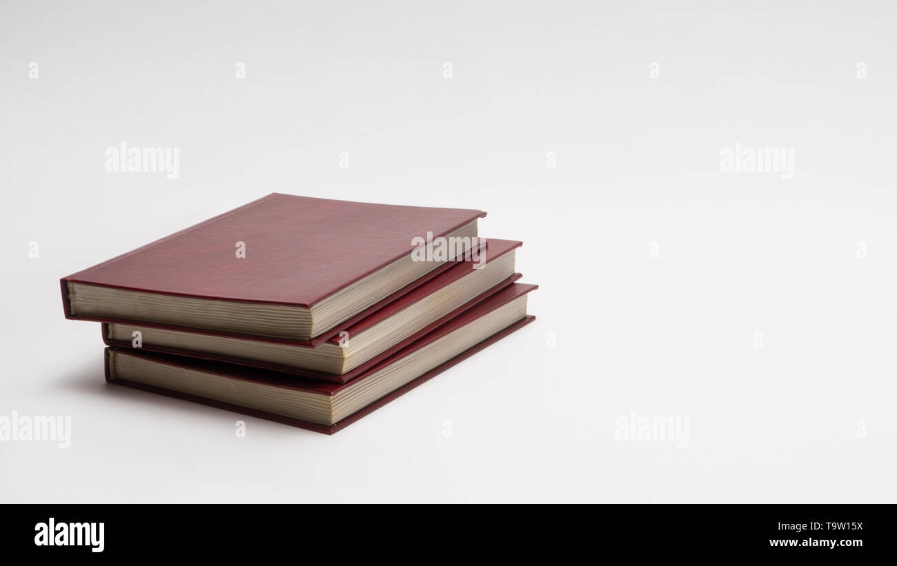 books with red cover on white background, isolated. back to school ...