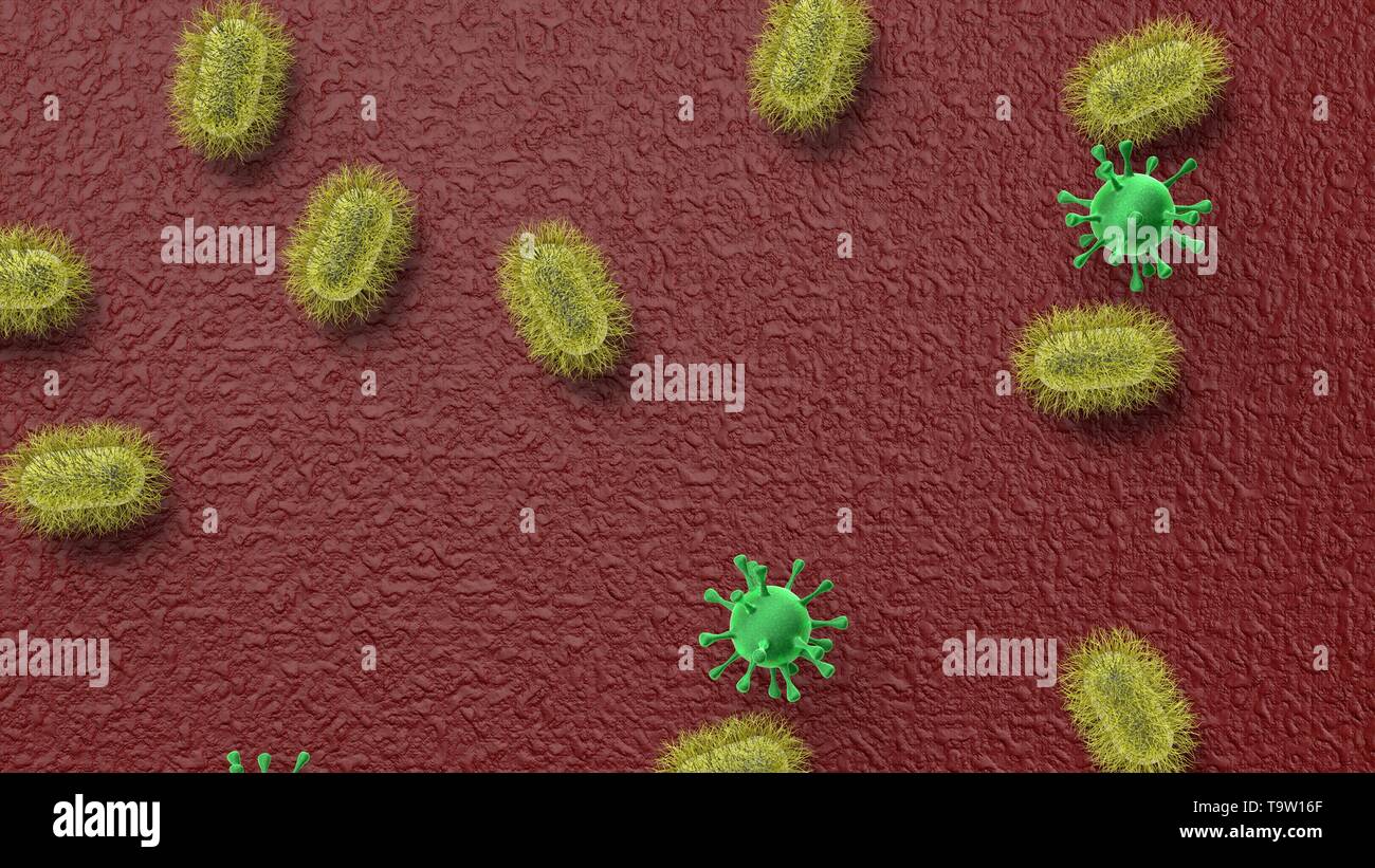 3D illustration Microworld (zoom in view of pathogenic microorganisms ...