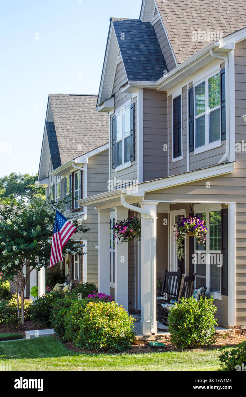 Patriotic Neighborhood with American Flags Stock Photo - Alamy