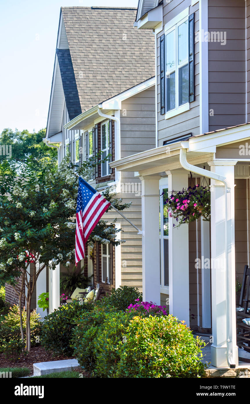 Patriotic Neighborhood with American Flags Stock Photo - Alamy