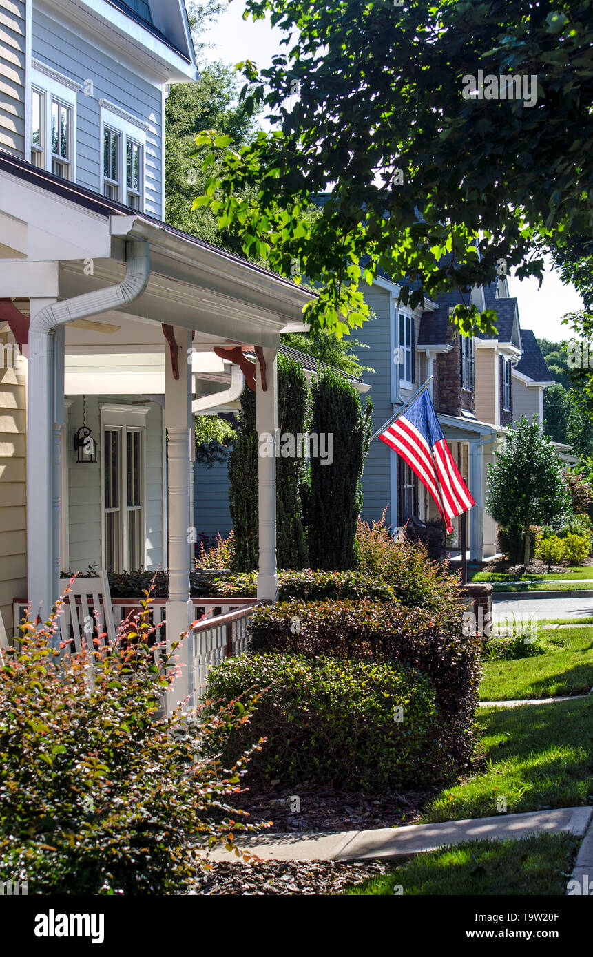 Patriotic Neighborhood with American Flags Stock Photo - Alamy