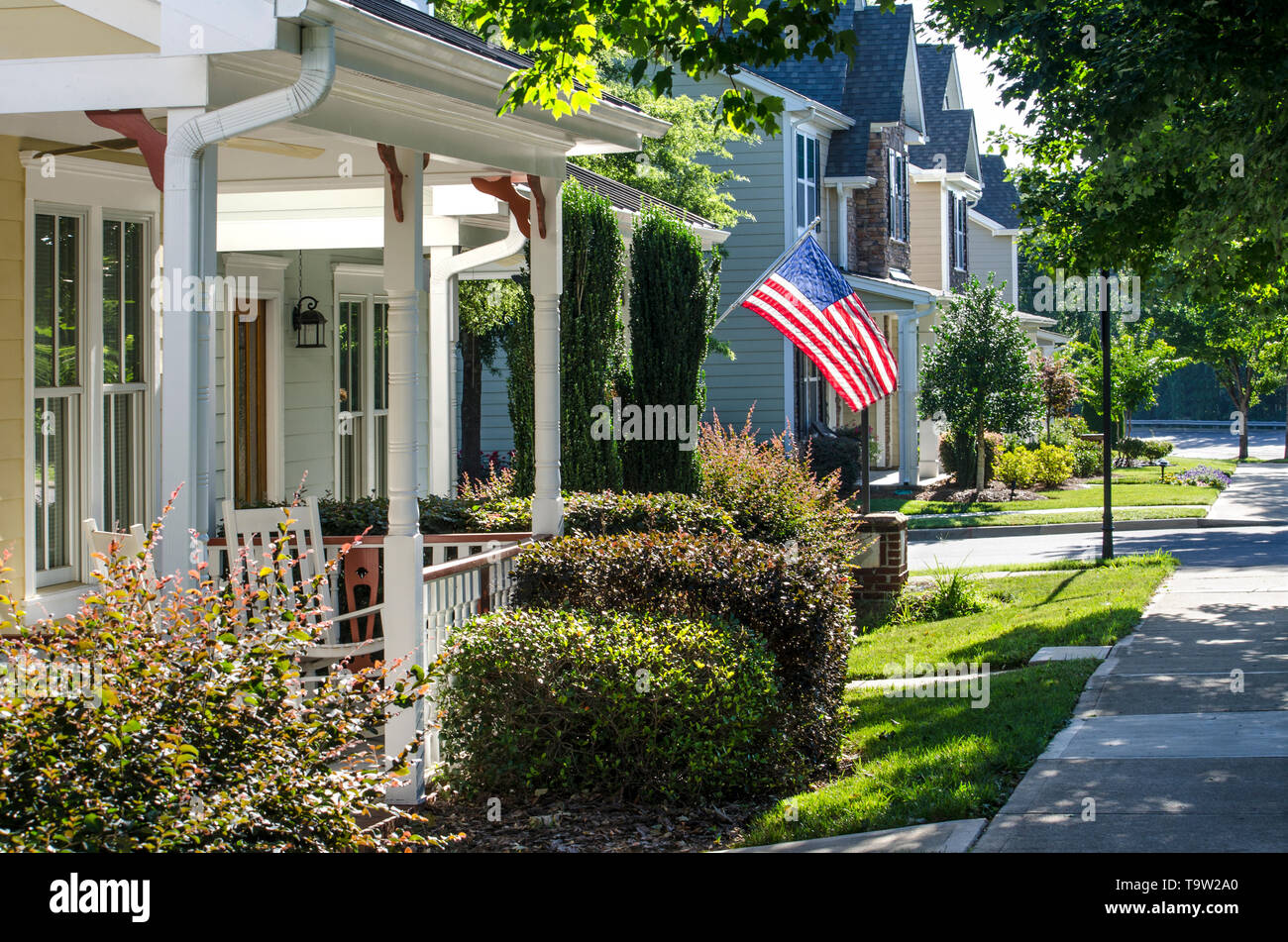 Patriotic Neighborhood with American Flags Stock Photo - Alamy