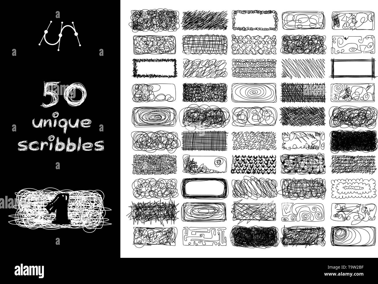 vector black 50 SCRIBBLES objects set isolated on white Stock Vector ...