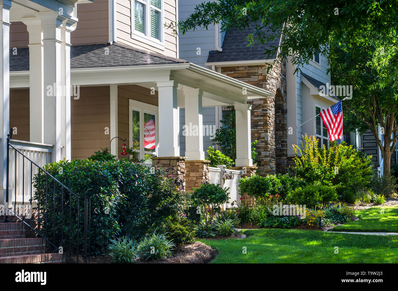 Patriotic Neighborhood with American Flags Stock Photo - Alamy