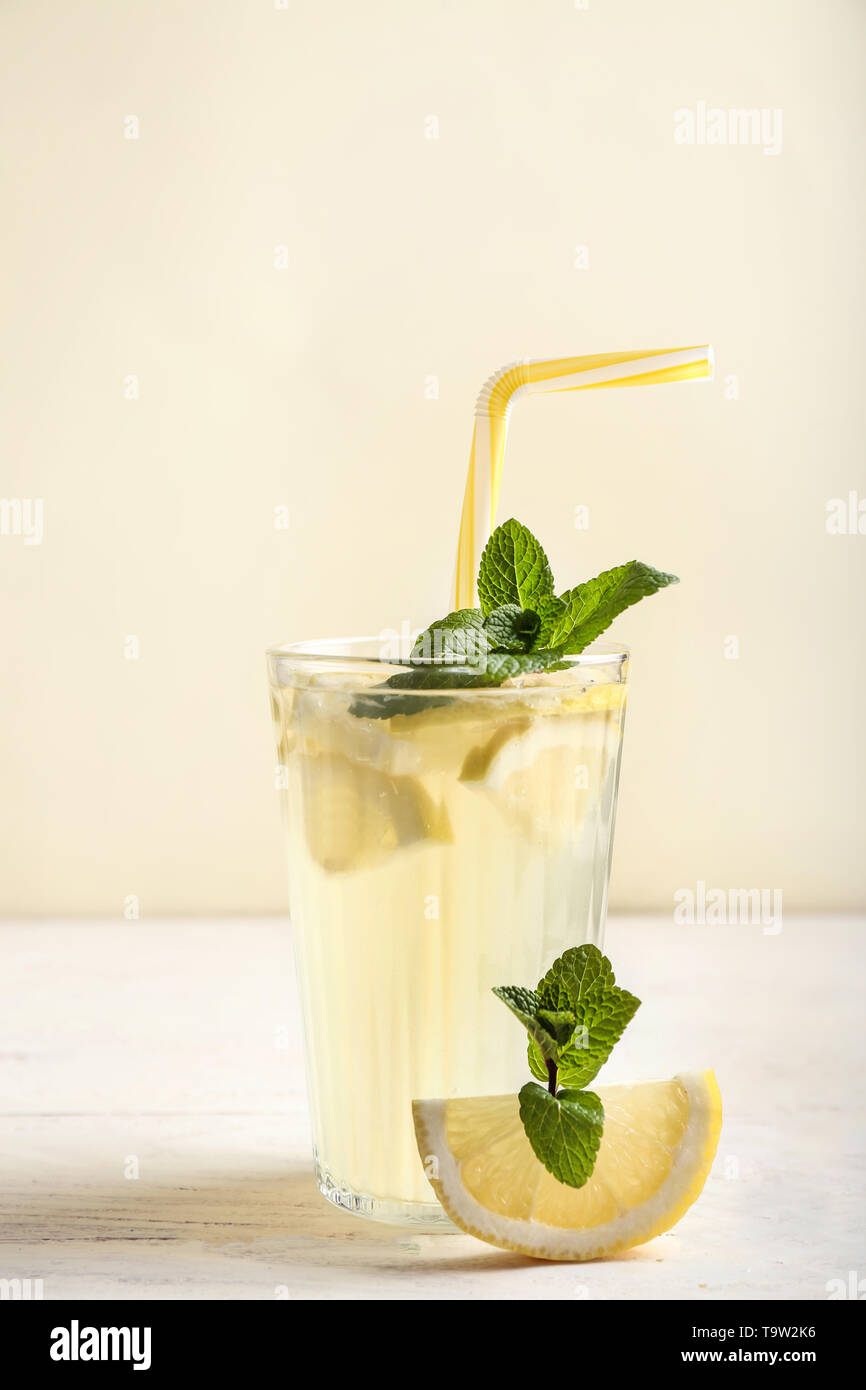 Glass of fresh lemonade on table Stock Photo - Alamy