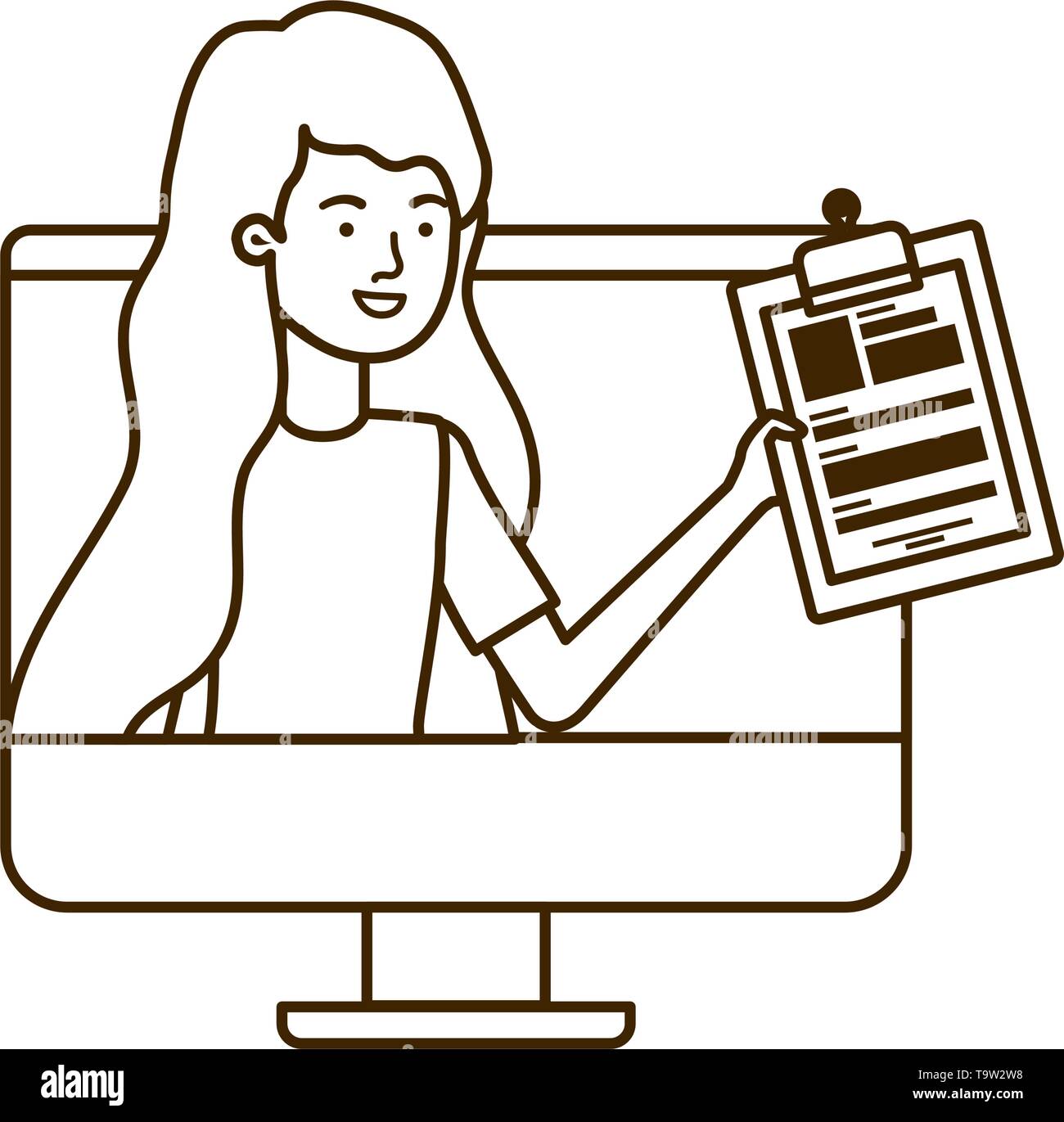 woman on computer screen with white background Stock Vector Image & Art ...