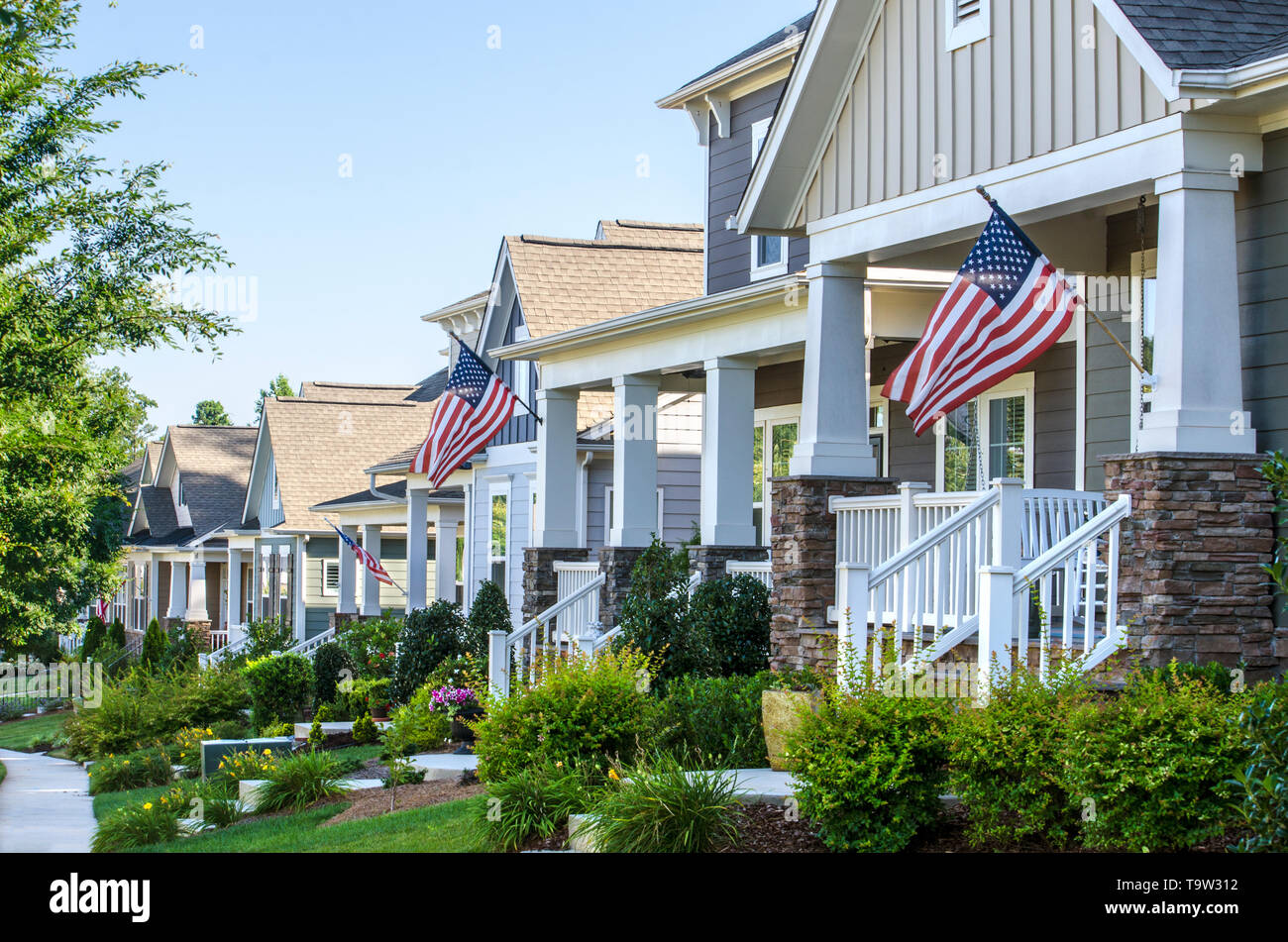 Patriotic Neighborhood with American Flags Stock Photo - Alamy