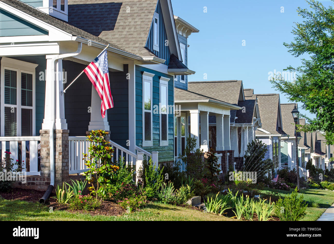 Patriotic Neighborhood with American Flags Stock Photo - Alamy