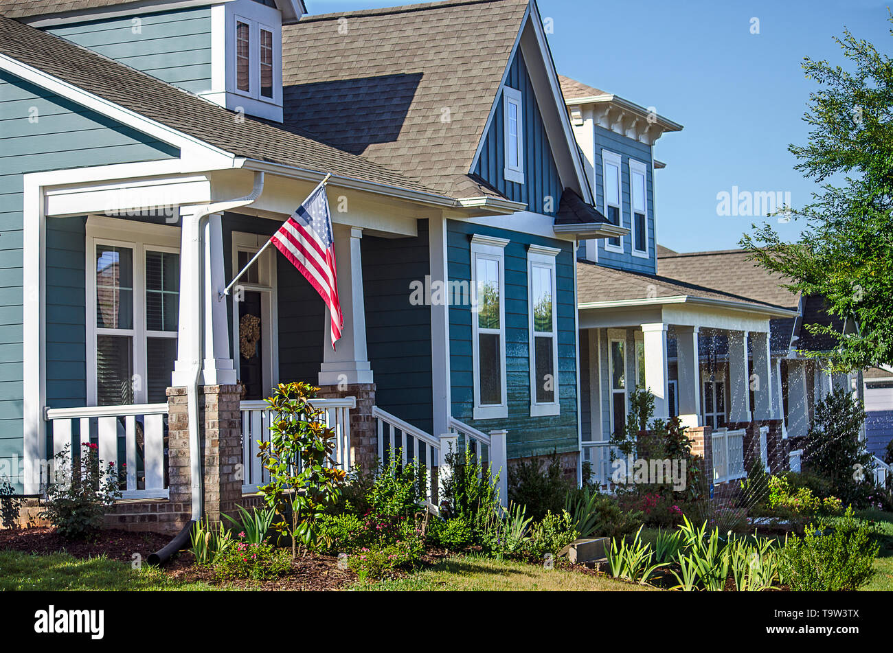 Patriotic Neighborhood with American Flags Stock Photo - Alamy