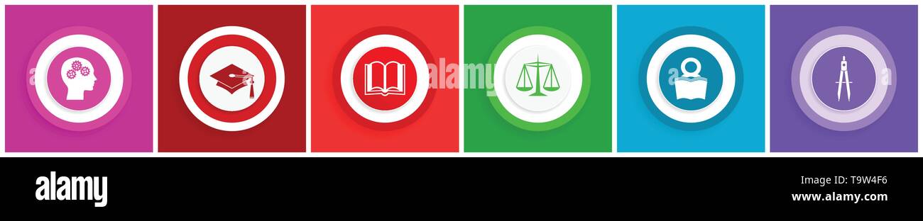 Education flat design colorful vector icons, set of school and science ...