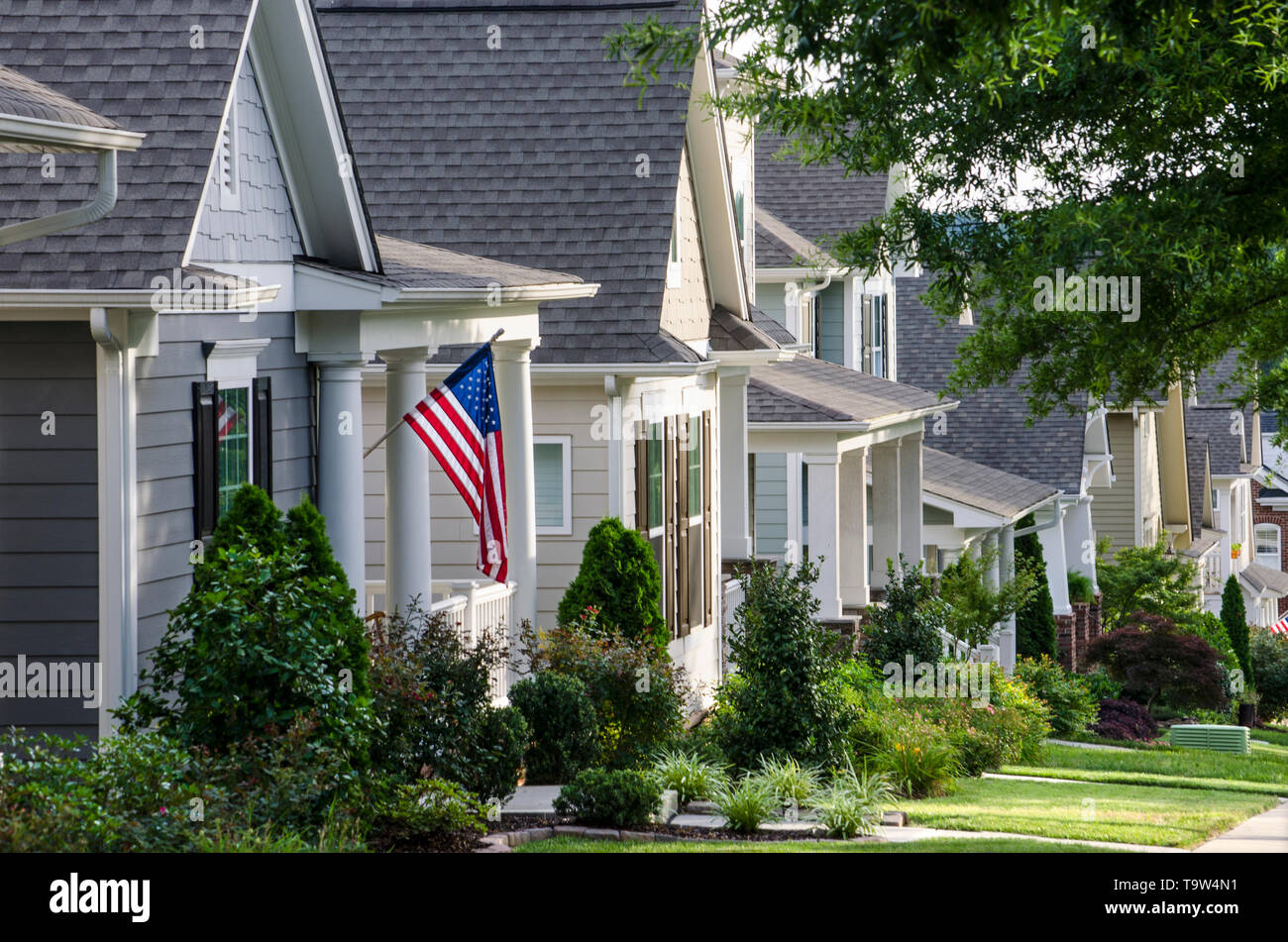 Patriotic Neighborhood with American Flags Stock Photo - Alamy