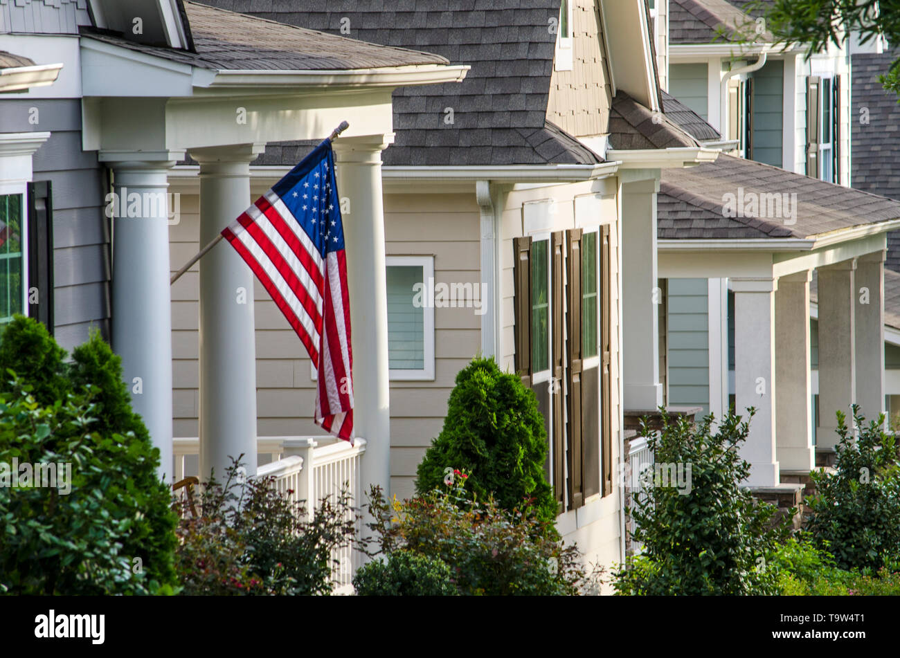 Patriotic Neighborhood with American Flags Stock Photo - Alamy