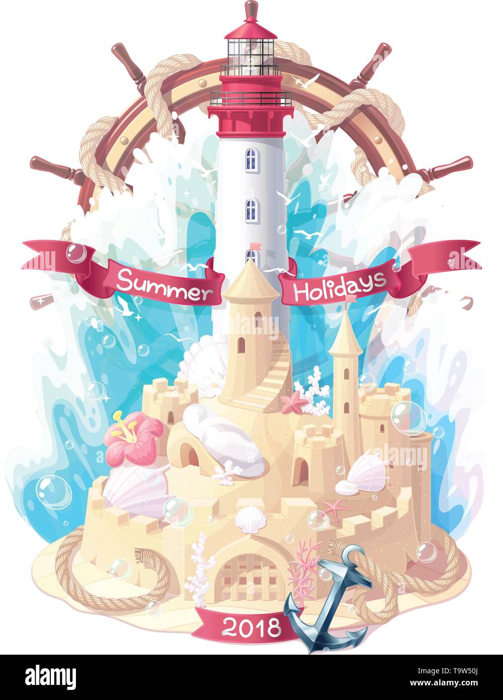 vector vacation sea ocean beach creative collage Stock Vector Image ...