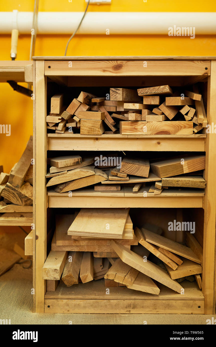 Background image of carpenters workstation with wooden boards in ...