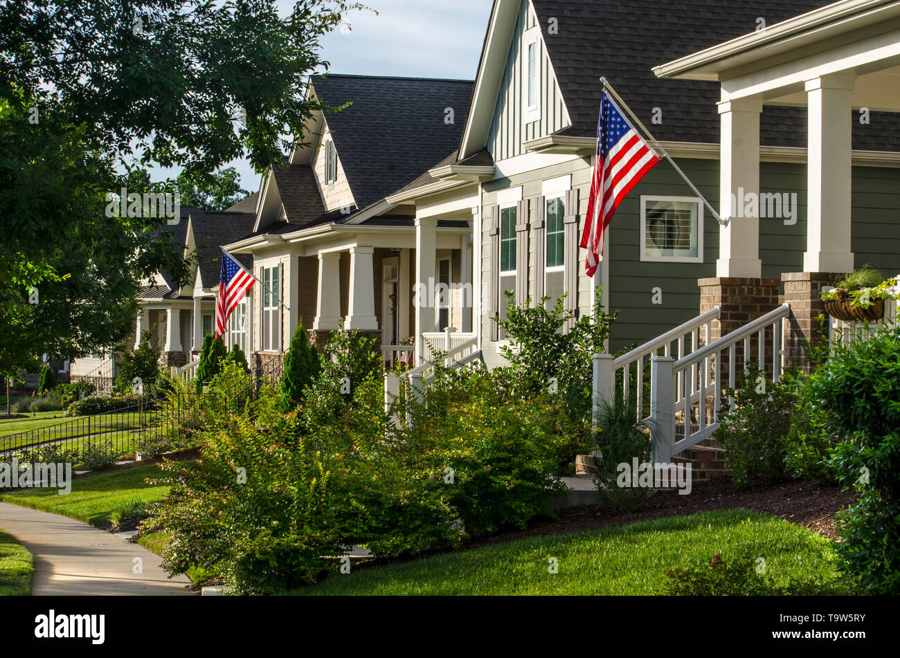 Patriotic Neighborhood with American Flags Stock Photo - Alamy