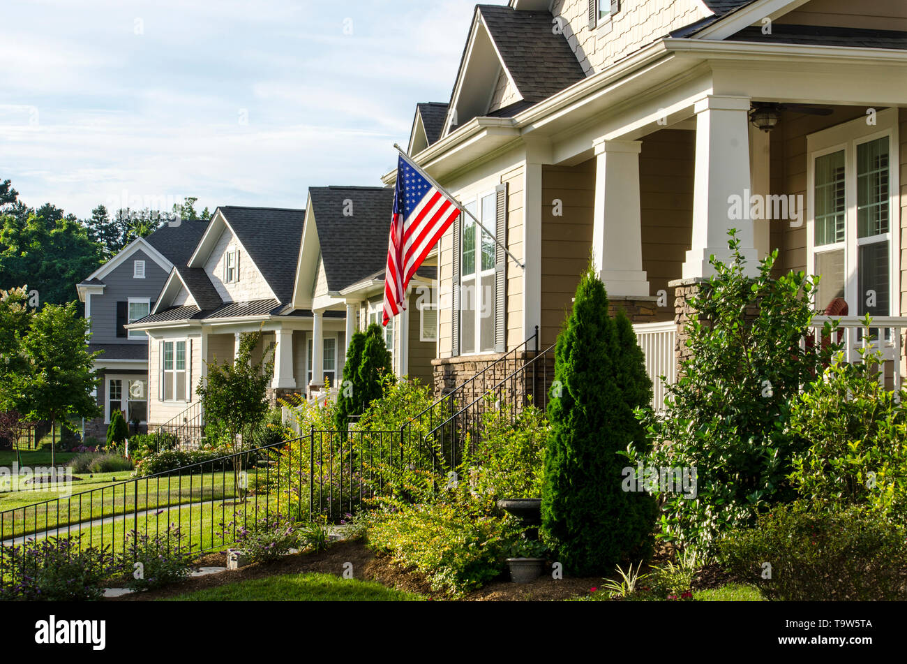 Patriotic Neighborhood with American Flags Stock Photo - Alamy